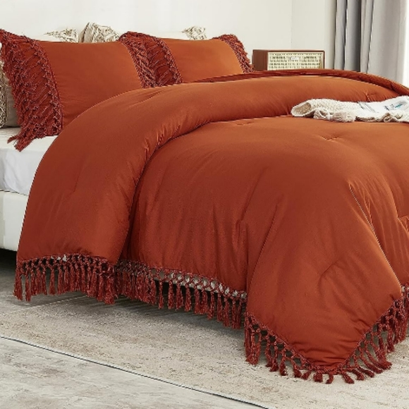 Boutique | Bedding | Burnt Orange Boho Tassel Trim Full Size Bed ...